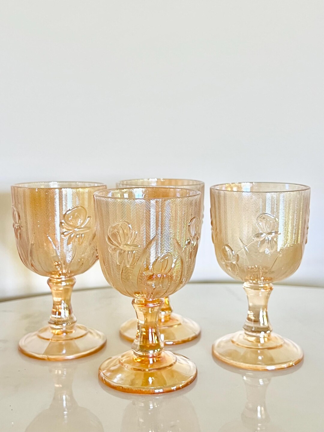 Vintage Jeanette Glass Iris and Herringbone Goblets - Etsy