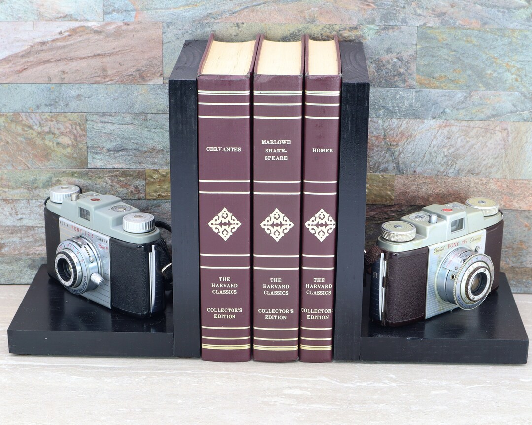 2 Kodak Pony Cameras, Antique Vintage Wooden Decorative Bookends, DVD ...