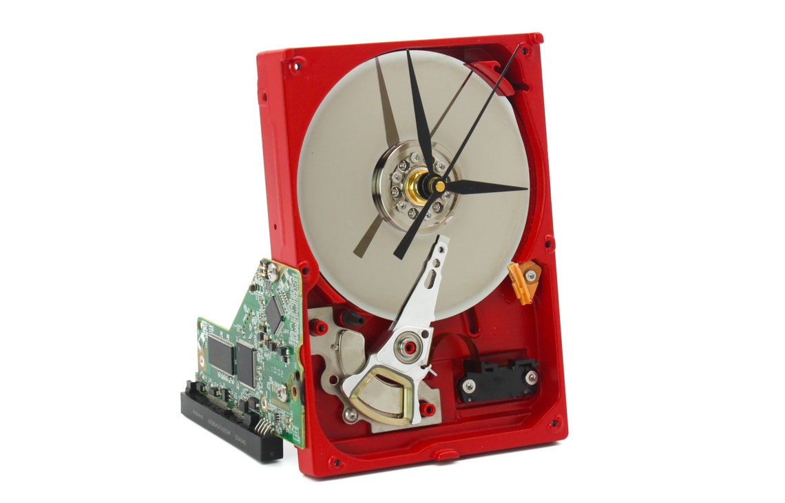 Upcycled Hard Drive Desk Clock: Red & Silver, Modern Tech Gift - Etsy