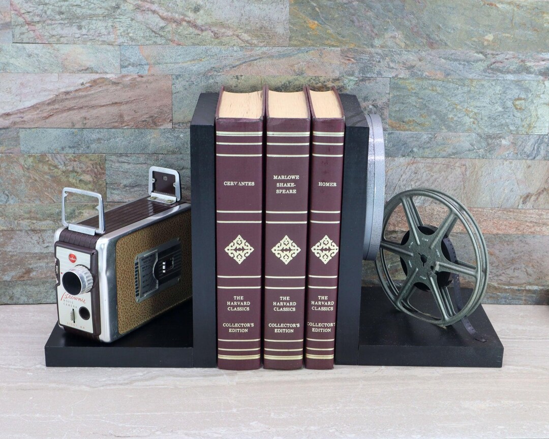 Vintage Movie Camera Bookends - DVD Holder - Kodak Brownie 8mm Movie ...