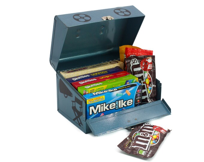 Vintage Blue Metallic Candy Storage, 8MM Movie Metal Carrying Case ...