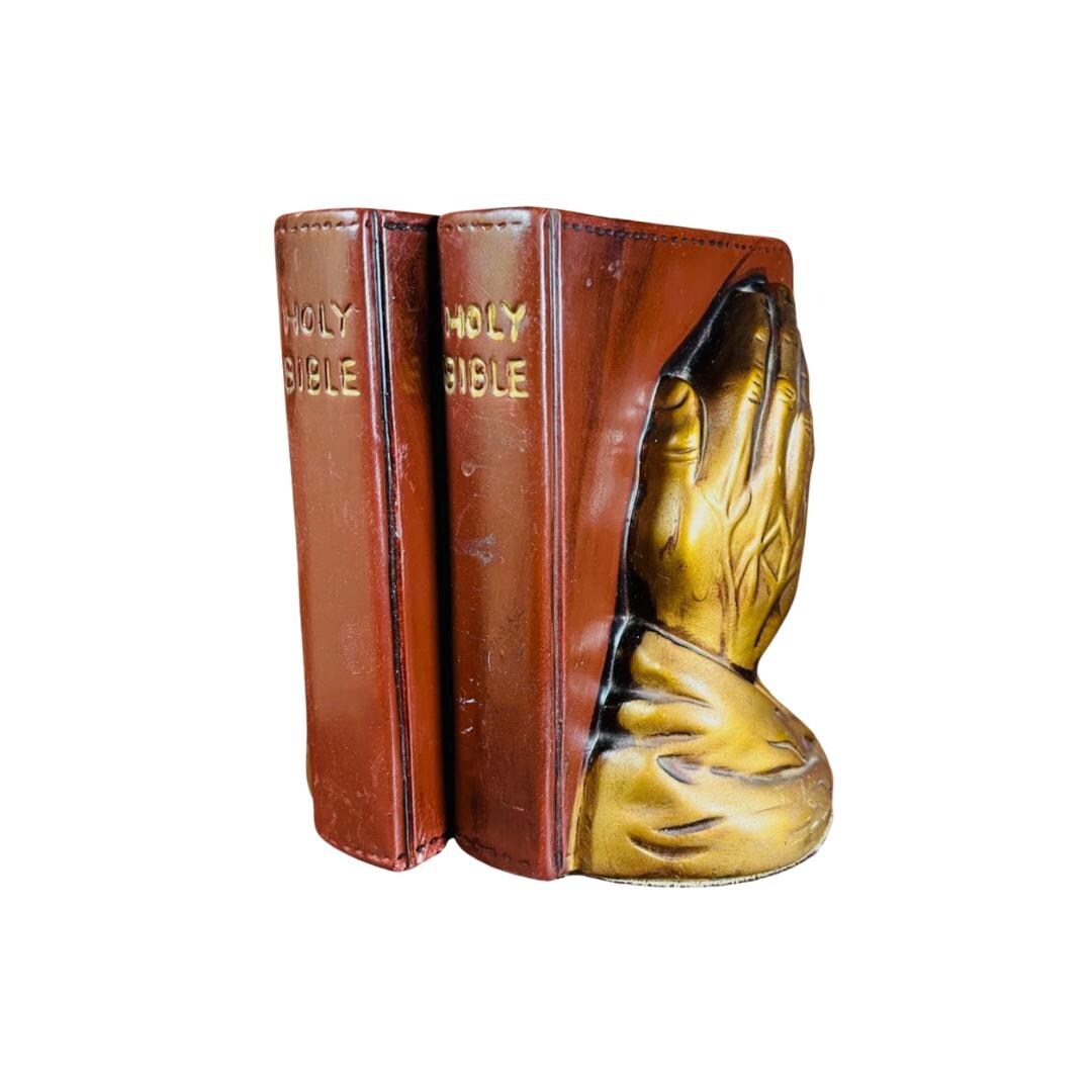 Vintage Holy Bible Ceramic Bookends, Praying Hands, Religious Decor - Etsy
