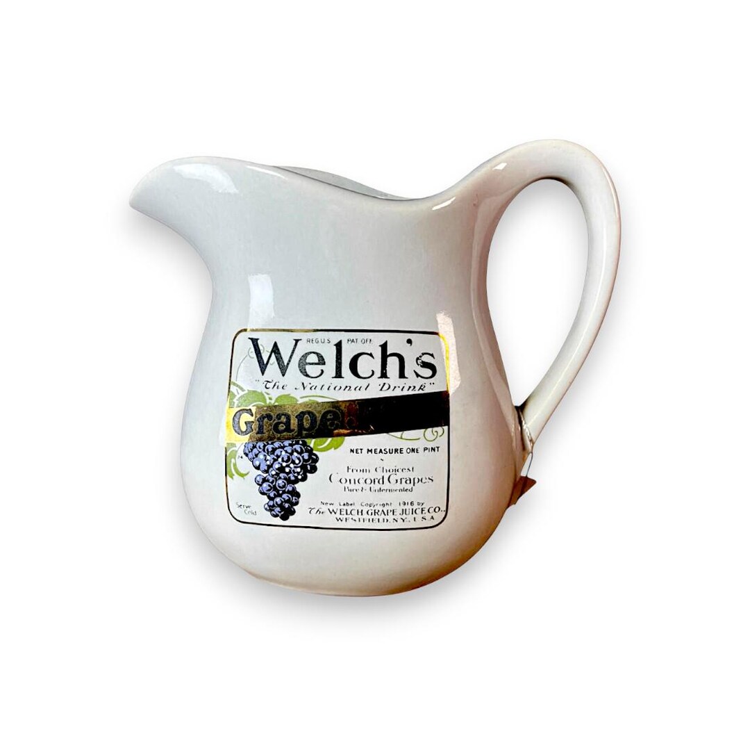 Vintage Welch’s Stoneware Advertising Juice Pitcher — White Glaze With ...