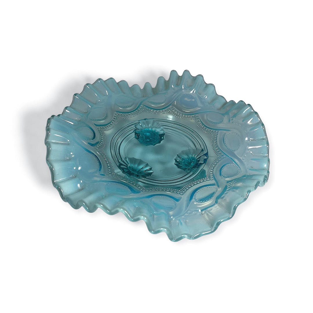 Mosser Blue Opalescent Eye Winker Bowl – Ruffled Edge Footed Dish ...