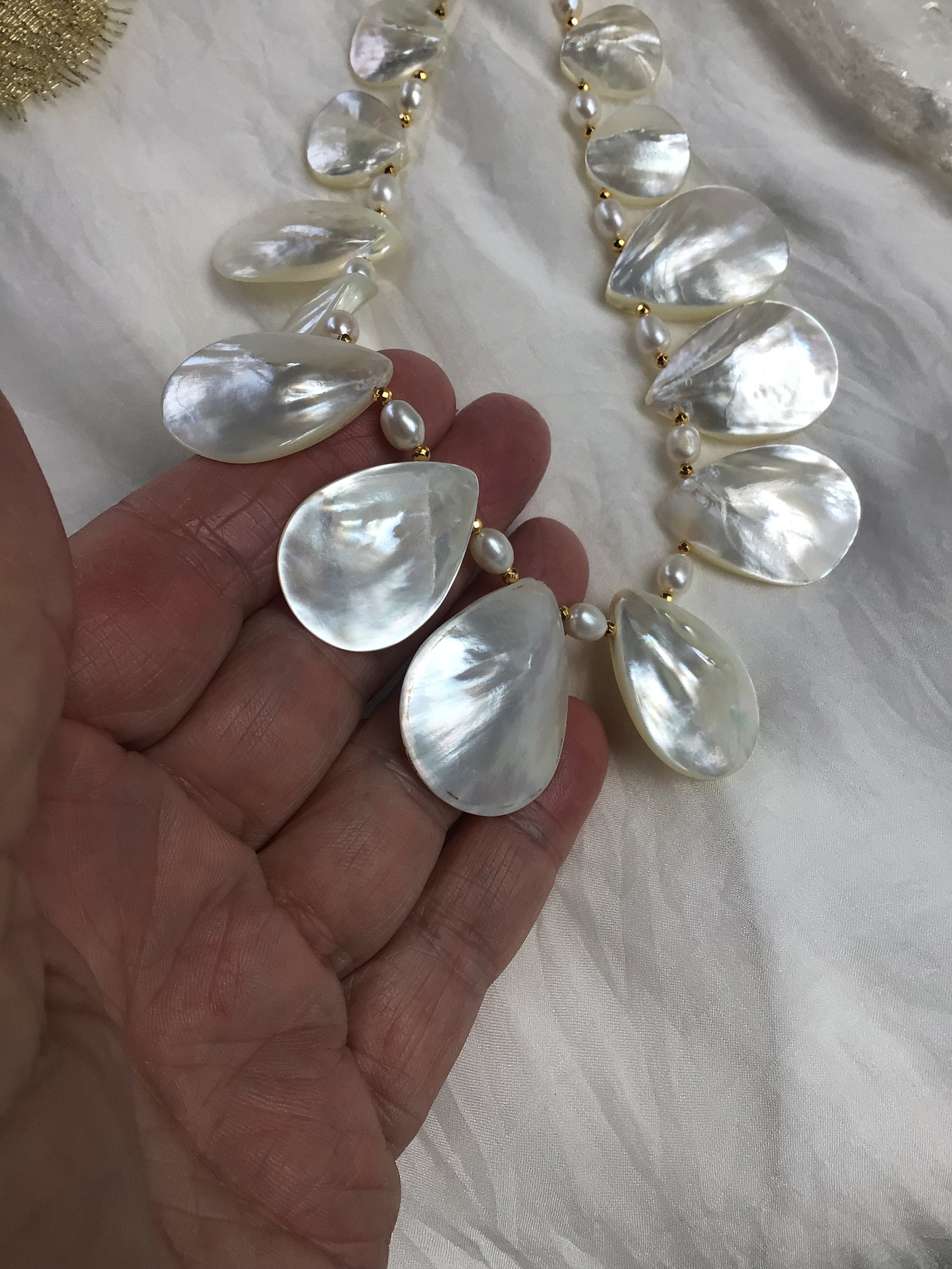 Shell Pearl Collar Necklace/ Beach Wedding Necklace/ Statement Necklace ...