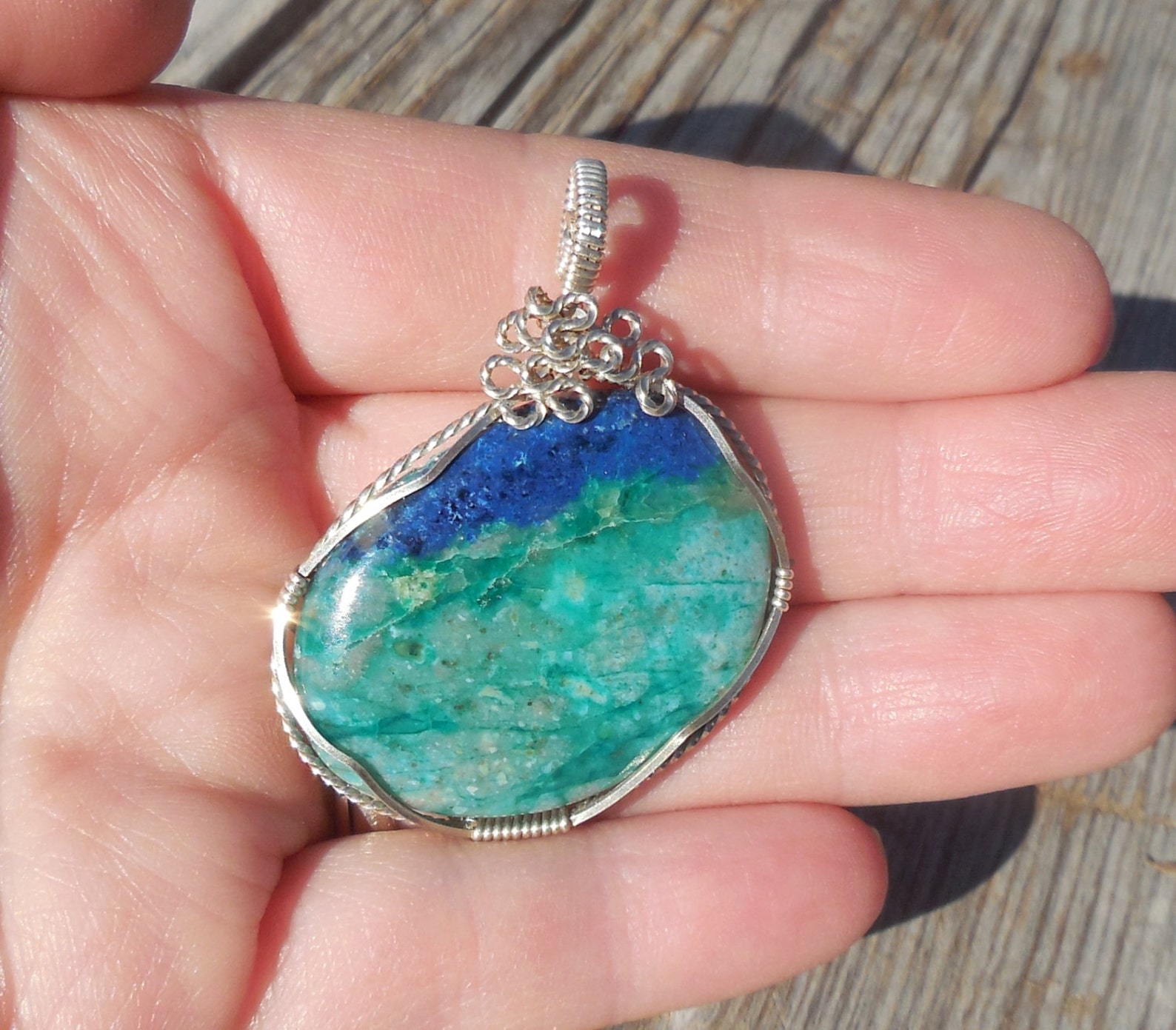 Malachite and Azurite Pendant Blue and Green Beauty Wrapped - Etsy