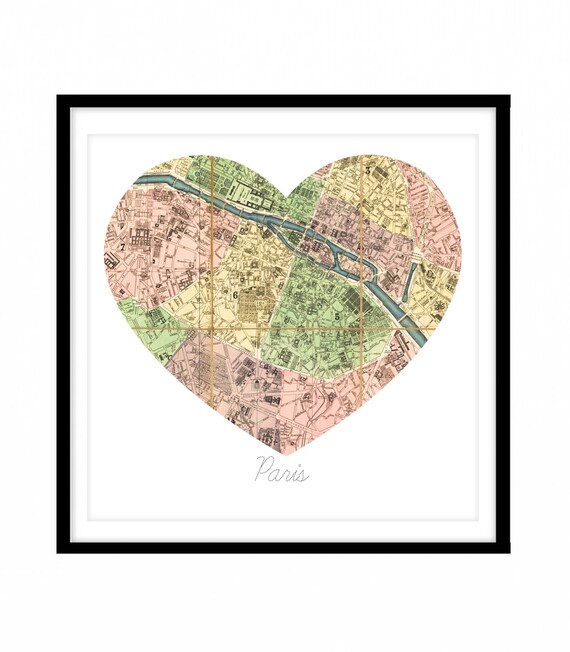 Items similar to Paris Decor, Paris Map, Heart, Pink, Mint, Parisian ...
