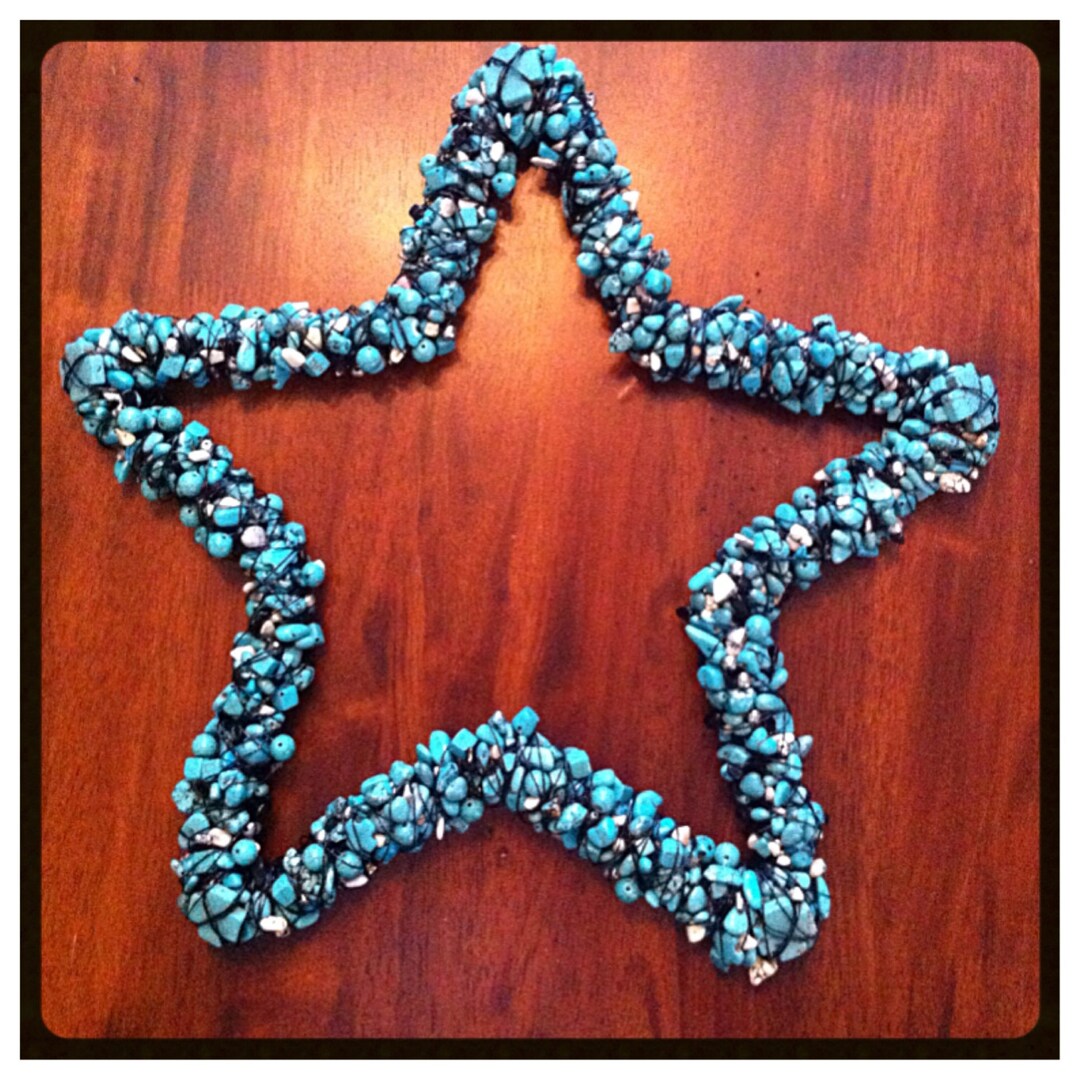 Wall Decor, Beautiful Turquoise Beaded Star, Inside or Outside Decor ...