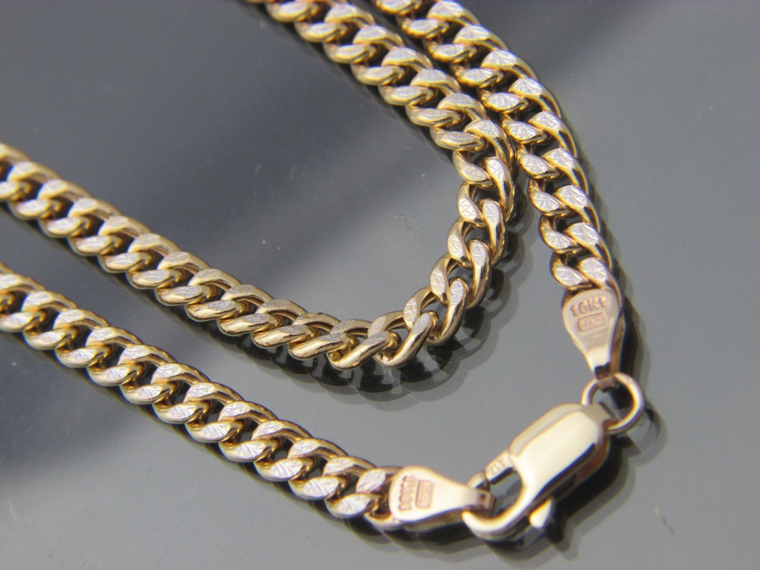 Real 10k Gold Pave Dc Cuban Curb Chain Necklace 3.5mm Real Gold Chain ...