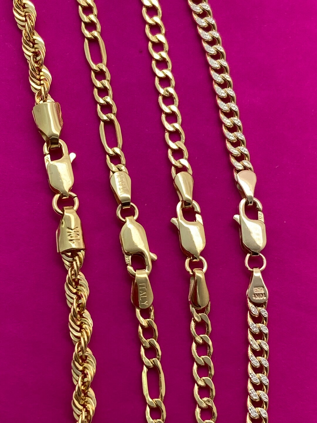 Real 10k Gold Cuban Figaro Rope Curb Real 10k Gold Wide Necklace Mens ...