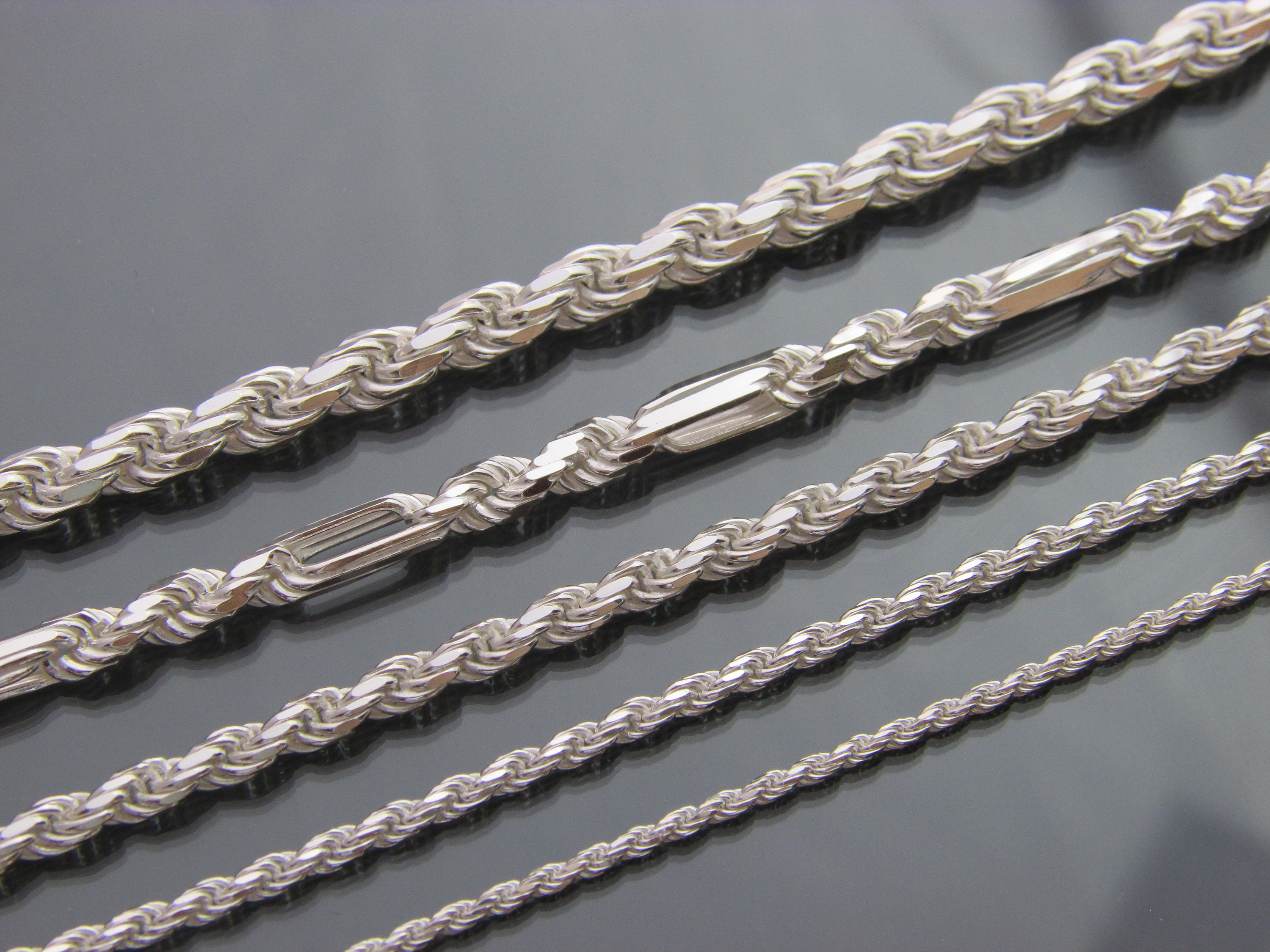 Real Solid 925 Sterling Silver D/C Rope Chain Necklaces 1.7mm 2.4mm 3 ...