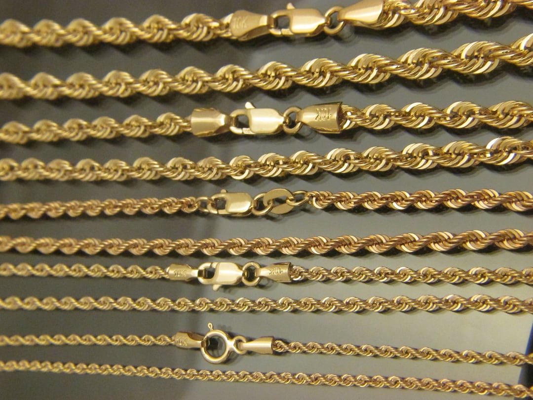 Real 10k Gold Rope Chain Necklace Pendant Chain 1.75mm, 2.5mm,3mm,4mm ...