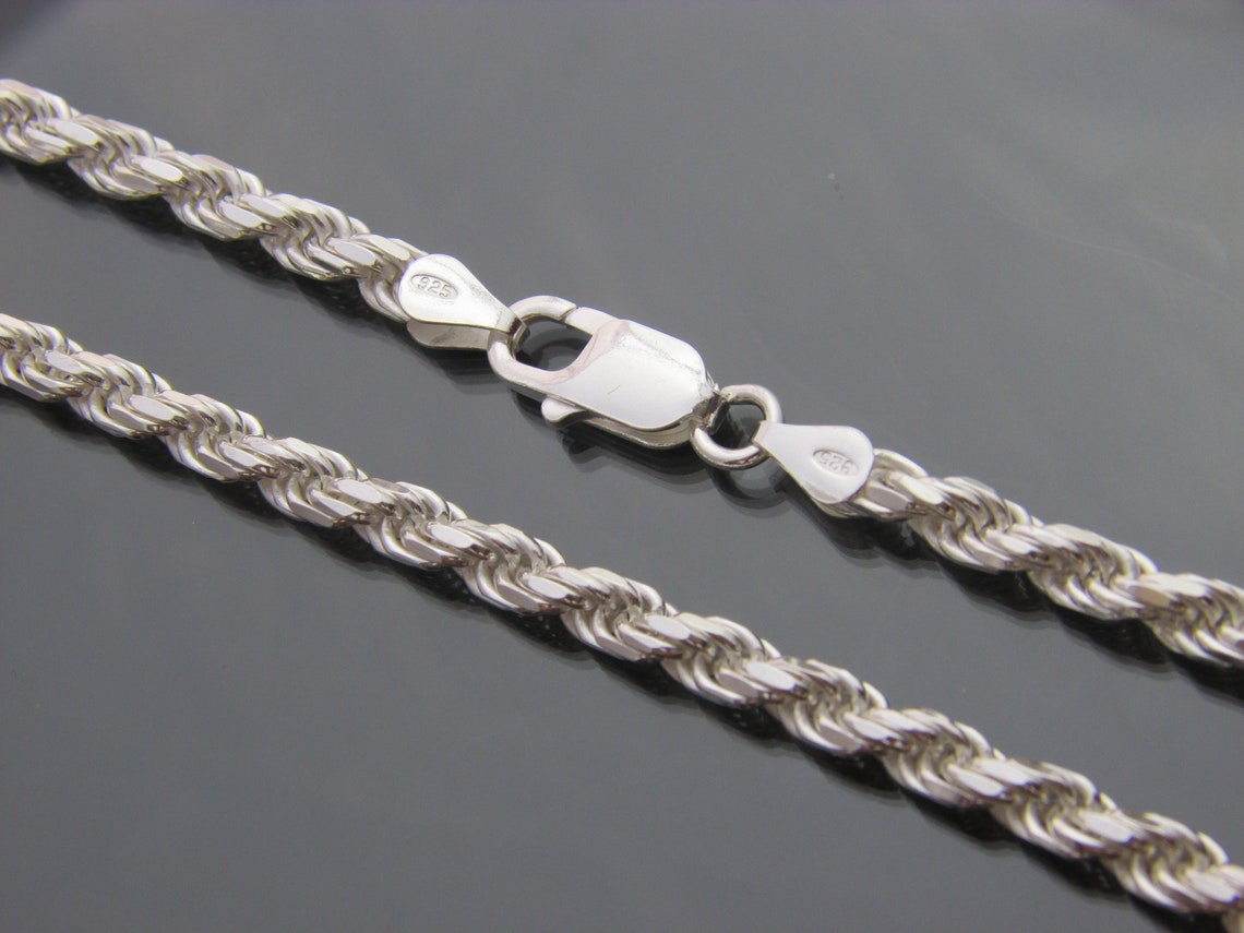 Real Solid 925 Sterling Silver D/C Rope Chain Necklaces 1.7mm 2.4mm 3 ...