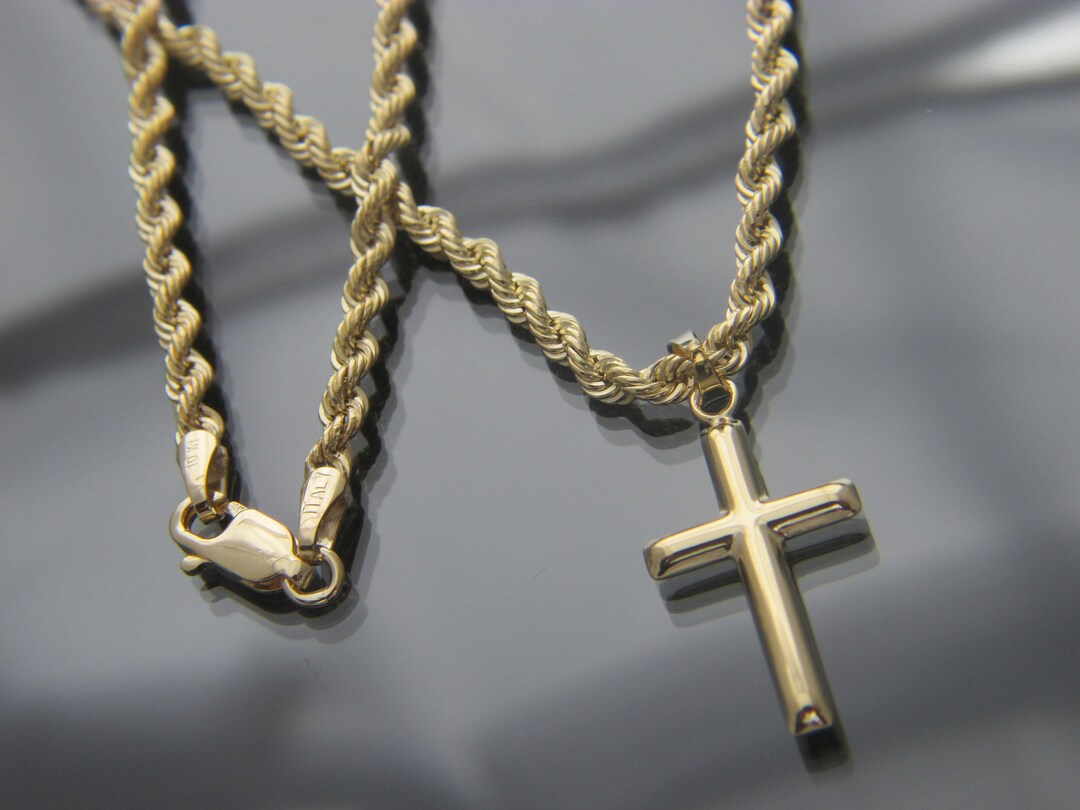 Real 10k Gold 3mm Rope & Cross Necklace Chain 16",18",20",22",24" - Etsy