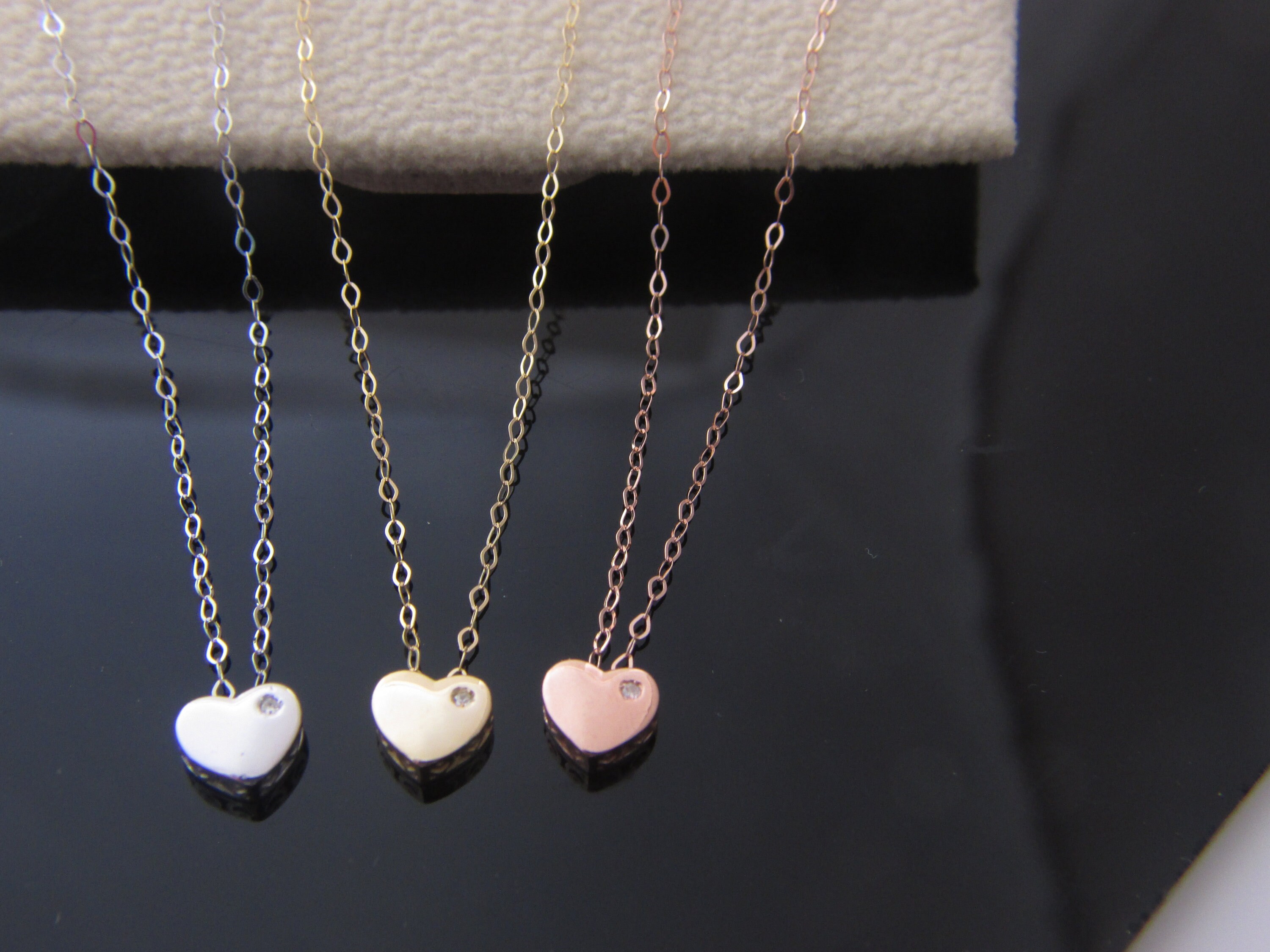 Pure 14kt gold Heart Pendant & chain necklace pendant chain | Etsy