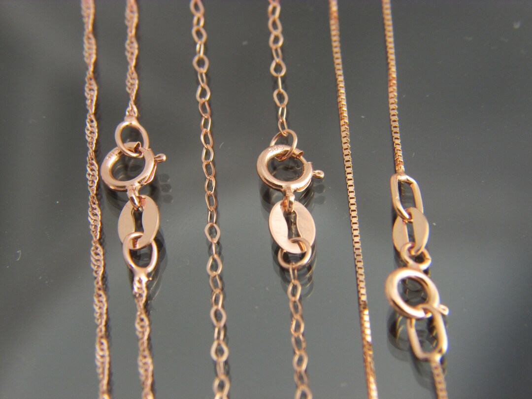 Solid 14k Rose Gold Box Chain WAVE Chain Cable Chain Necklace Real 14kt ...