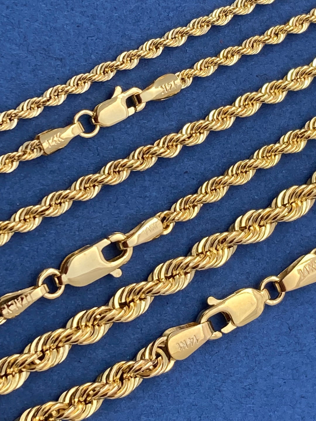 Real 14k Gold Rope Chain Necklace Pendant Chain 1.75mm, 2.5mm,3mm,4.5mm ...