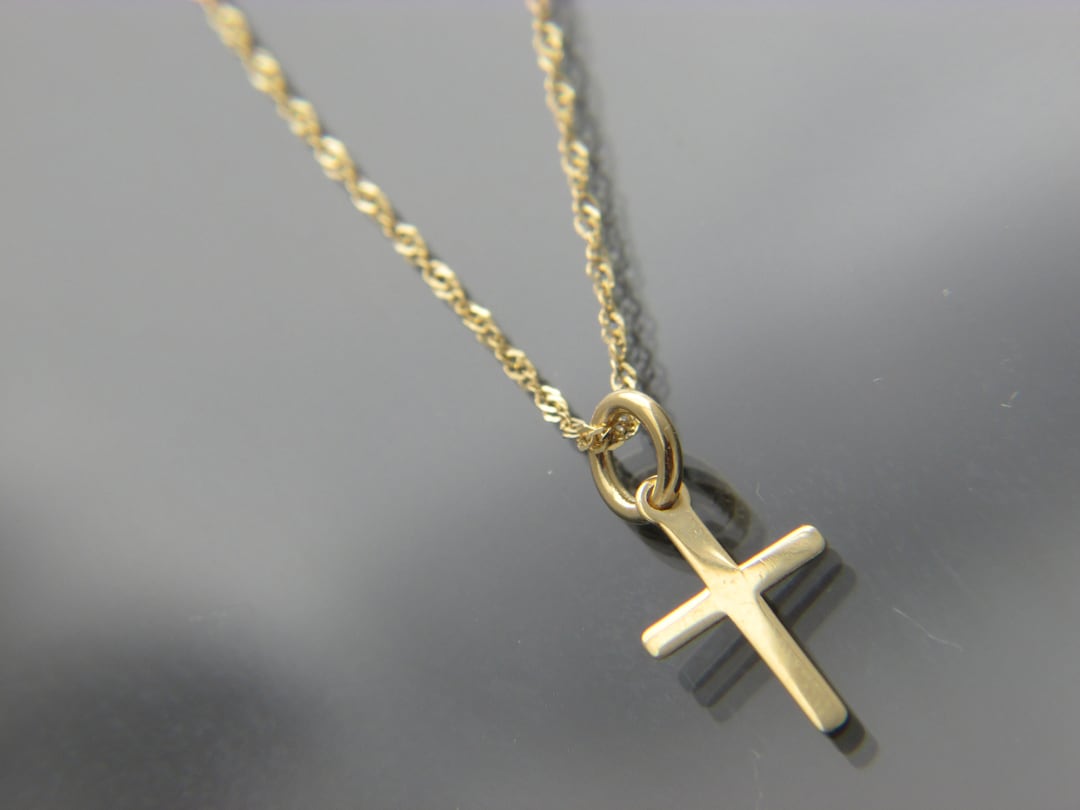 Solid 10k Gold Wave Chain With Tiny Cross Pendant Necklace Chain 16",18 ...