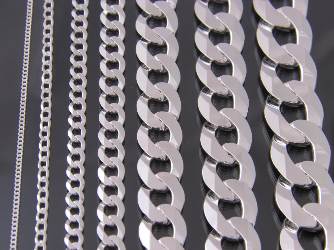Real Solid 925 Sterling Silver Curb Chain Necklaces 1.5mm 3mm 5mm,7mm ...