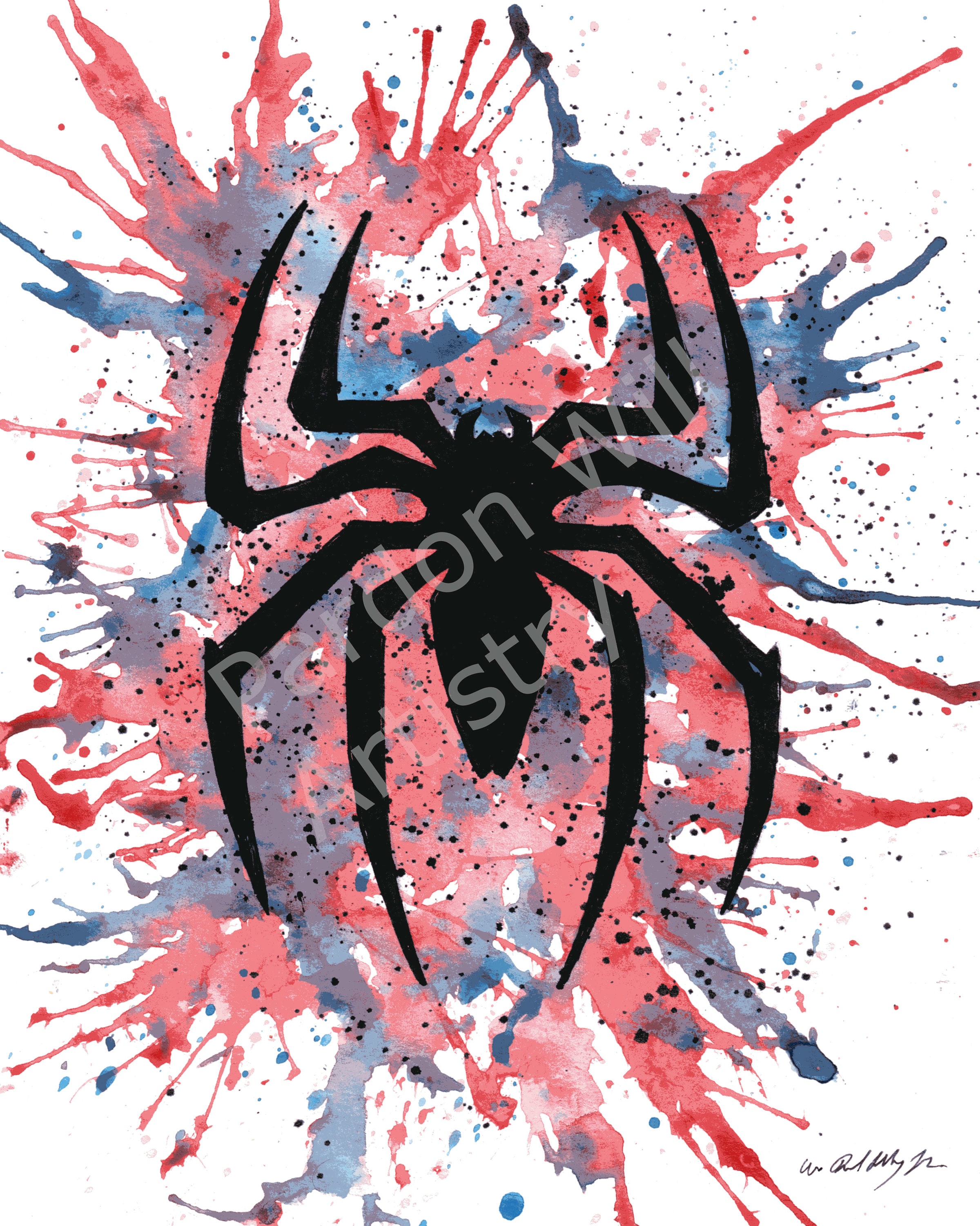 Spiderman Spider Symbol Water Color and Ink Print - Etsy