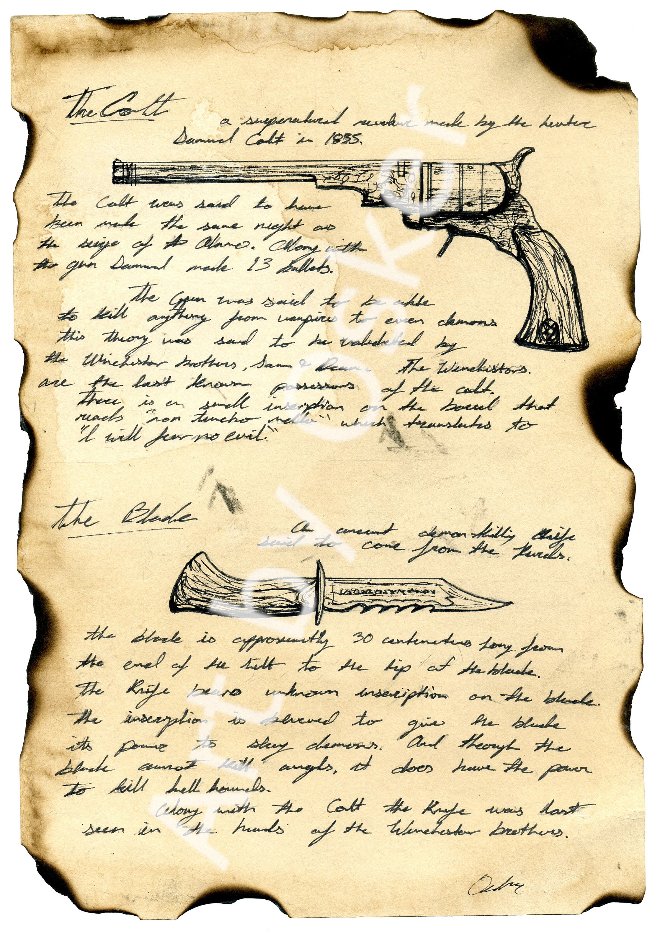 Supernatural Colt and Blade Sketches - Antique Journal Style Print - Etsy