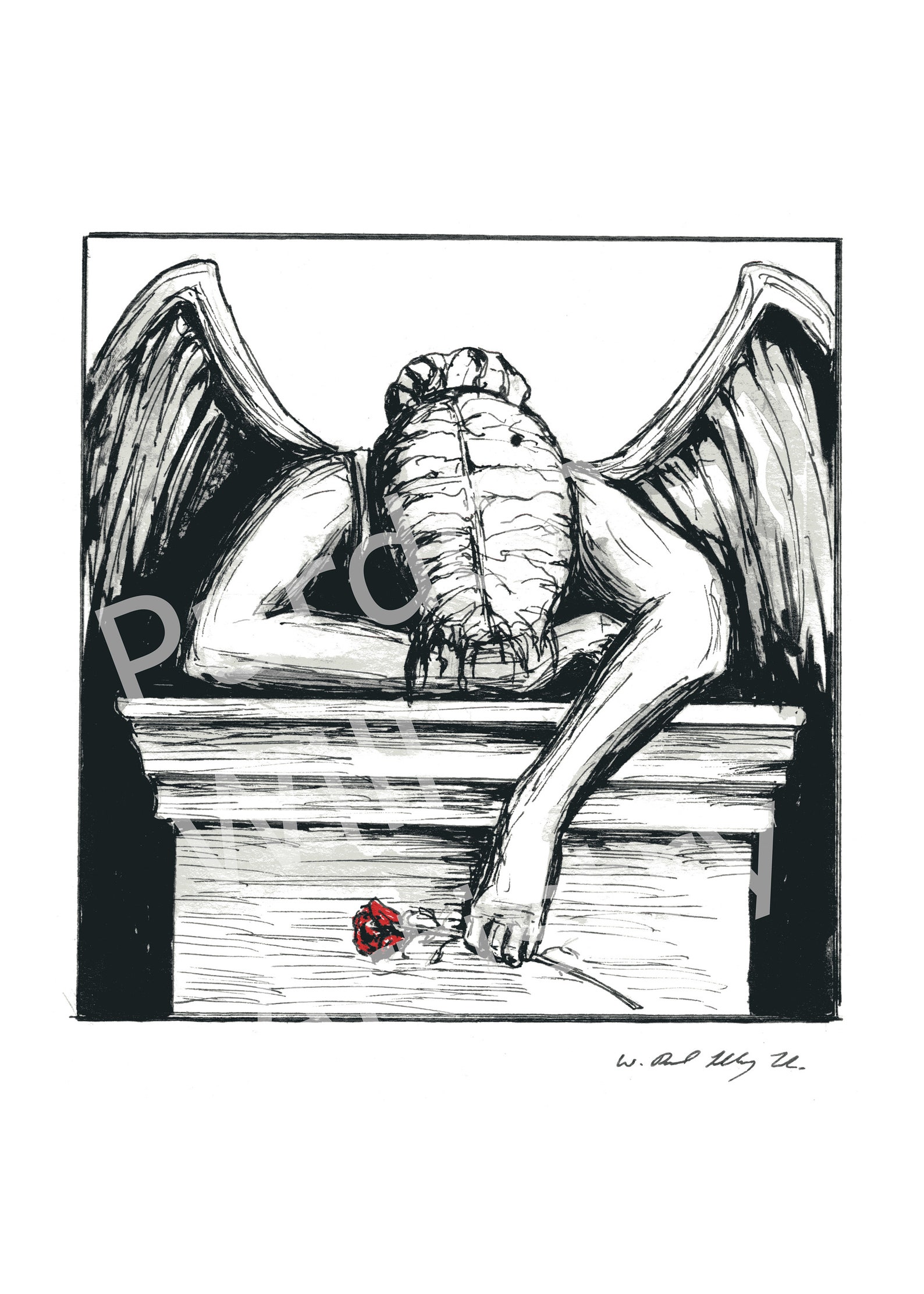 The Mournful Pencil and Ink Print - Etsy