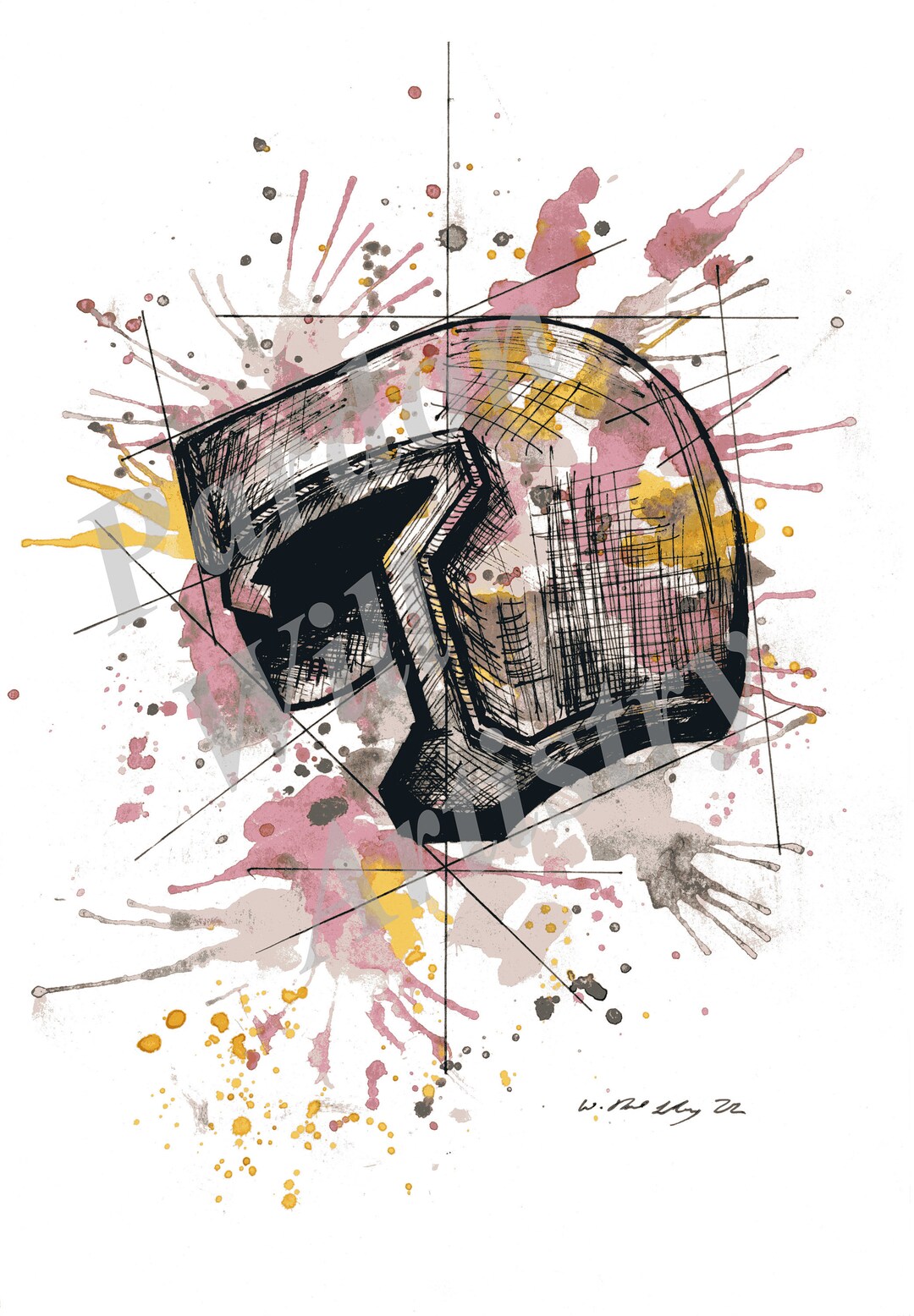 Judge Dredd Helmet - Helm Series - Water Color and Ink Print - Etsy