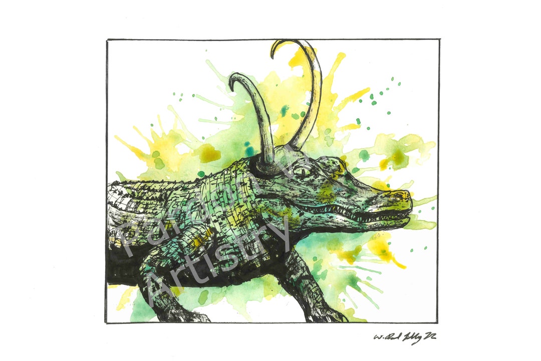 Al-loki-gator - Loki Aligator - Water Color and Ink Print - Etsy