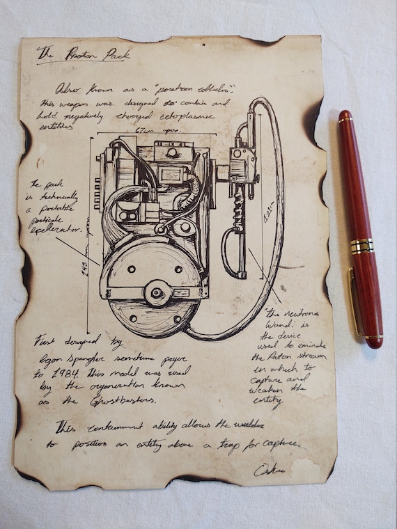 Ghostbusters Proton Pack Diagram Antique Journal Style | Etsy