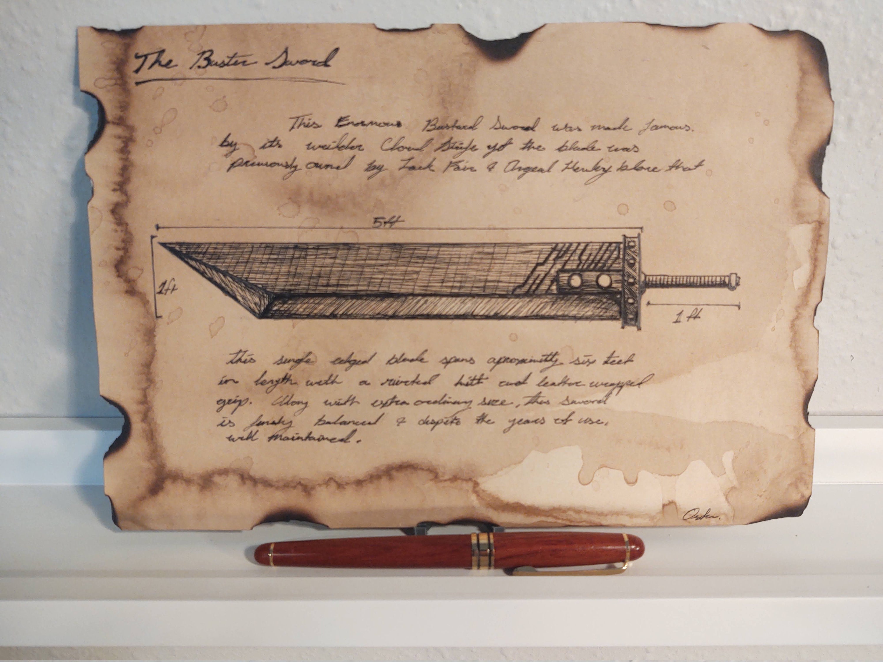 Final Fantasy Buster Sword Sketch - Antique Journal Style ORIGINAL WORK ...