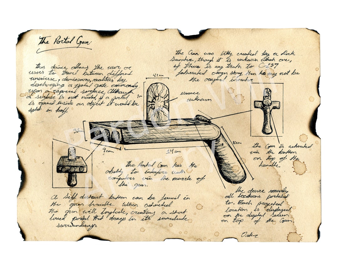 Rick and Morty- Portal Gun Sketch Diagram - Antique Journal Style Print ...