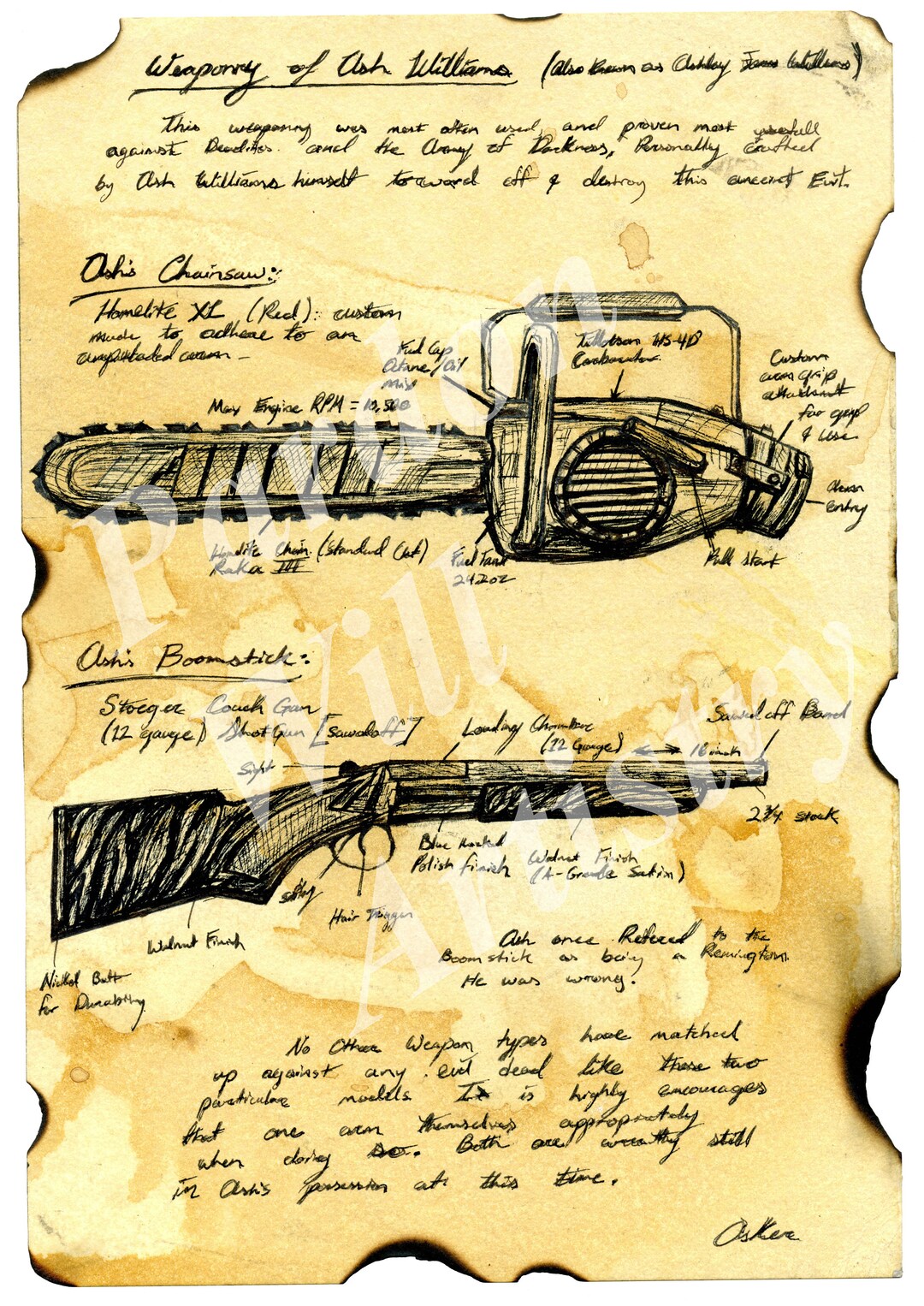 Ash of Evil Dead Weapons Notes - Antique Journal Style Print - Etsy