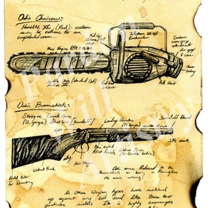 Ash Williams of Evil Dead Weapons Notes - Antique Journal Style ...
