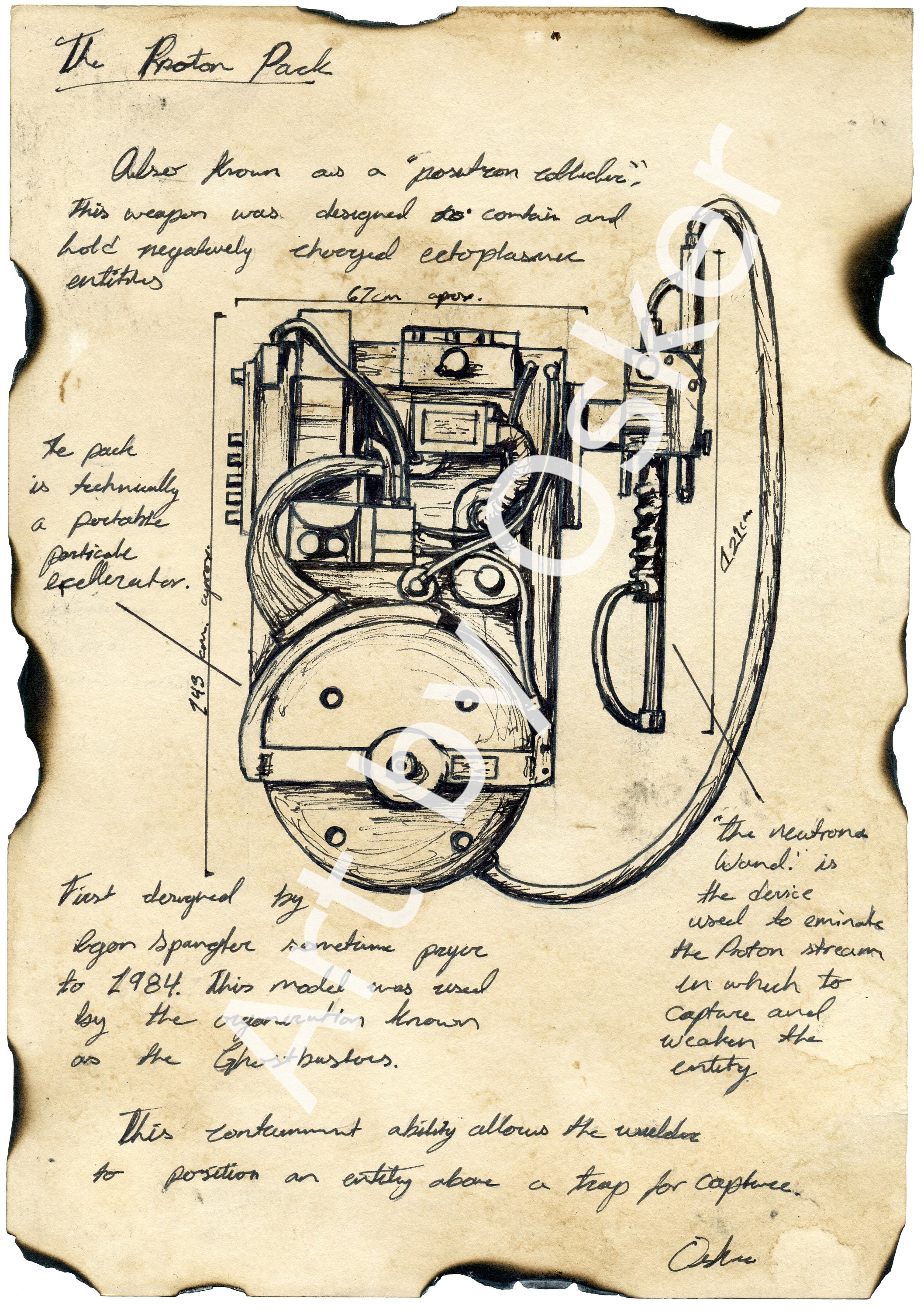 Ghostbusters Proton Pack Diagram - Antique Journal Style ORIGINAL WORK ...