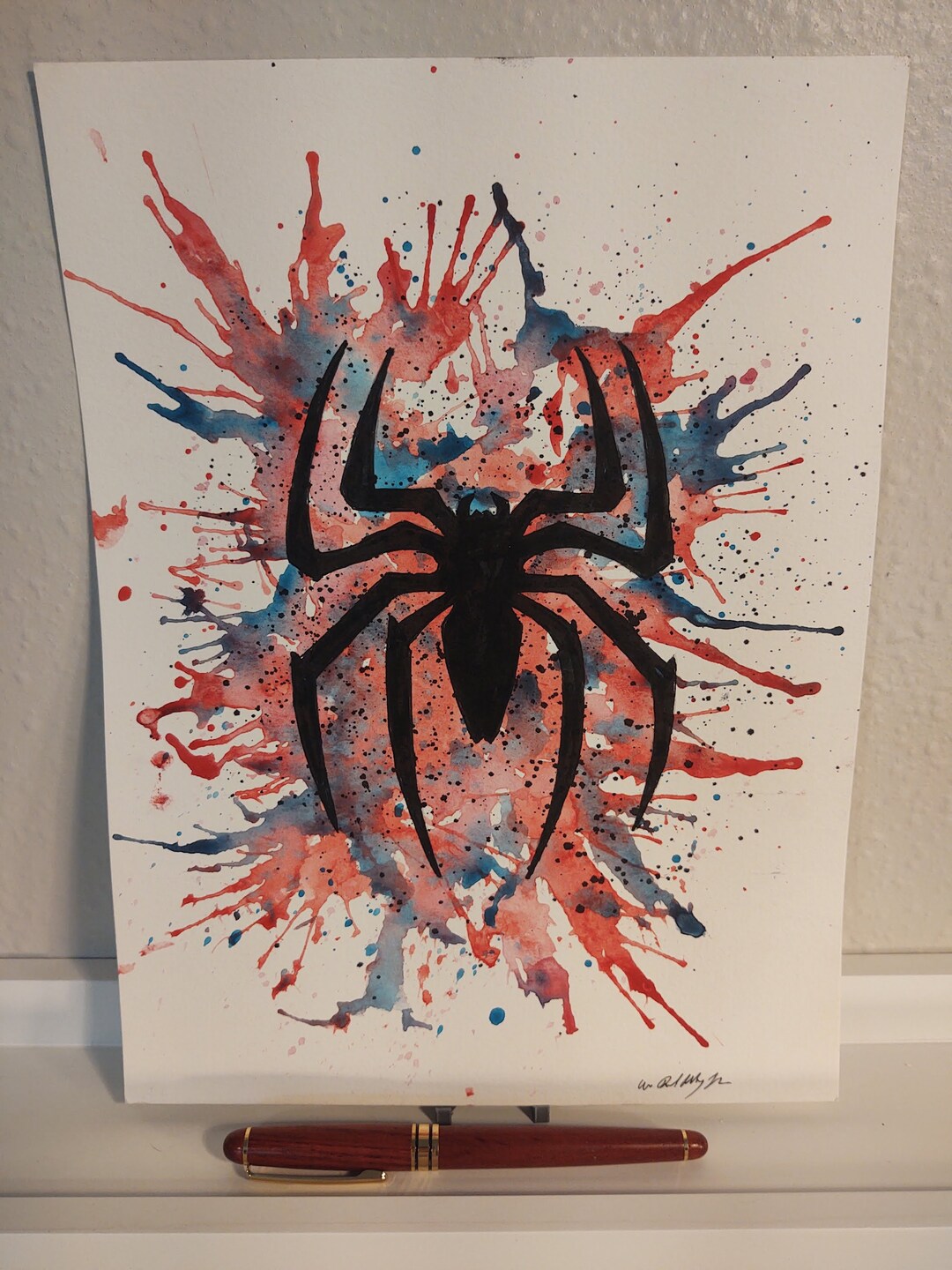 Spiderman Spider Symbol Water Color and Ink ORIGINAL WORK - Etsy