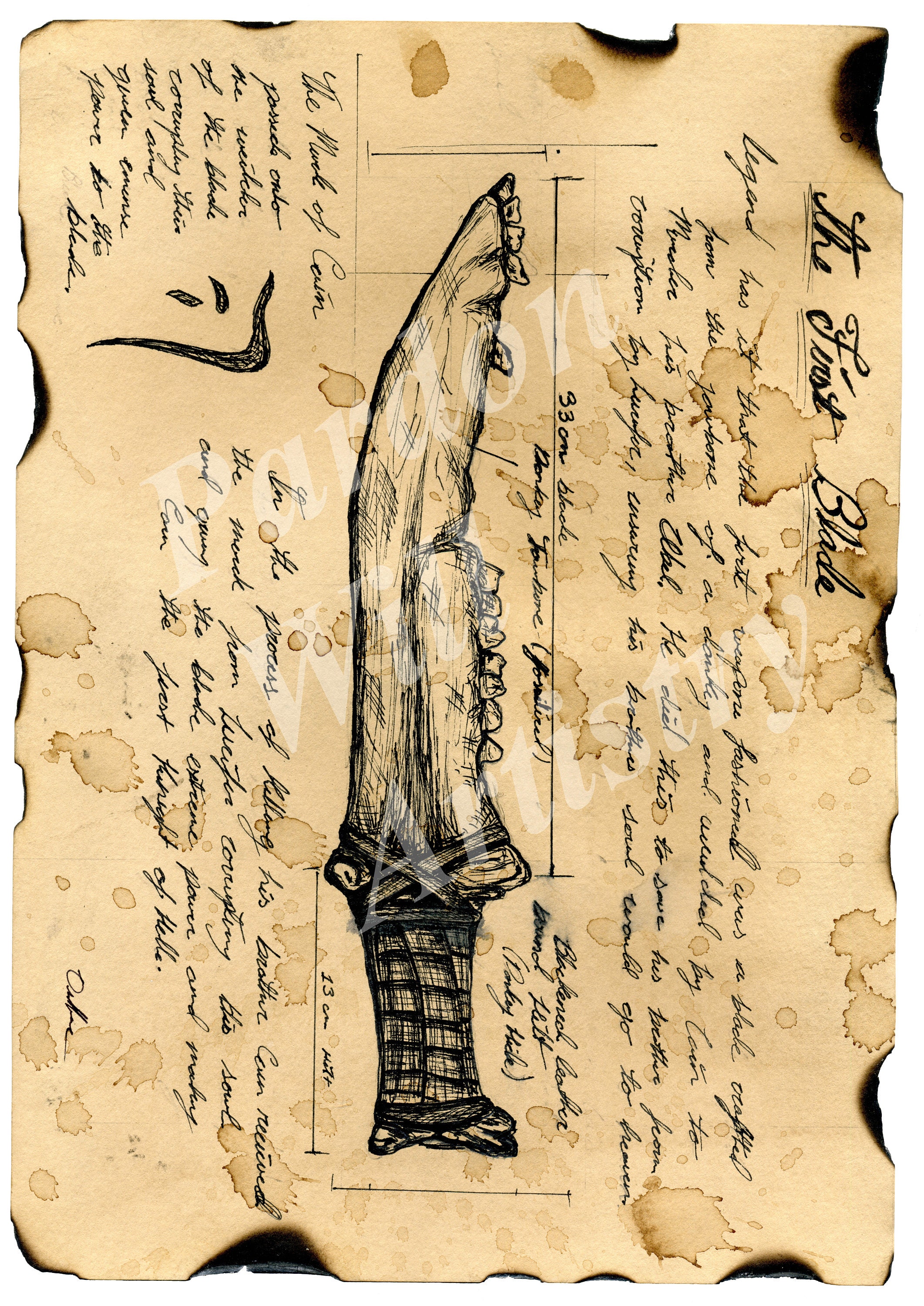 Supernatural the First Blade Sketch - Antique Journal Style Print - Etsy