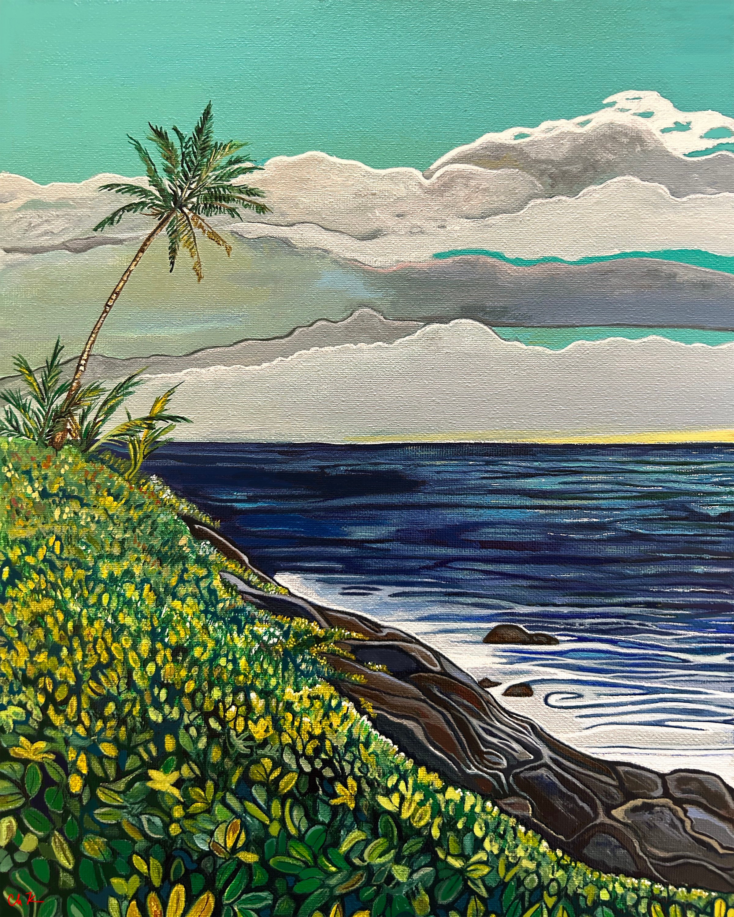 Art Paper Print of a Rocky Ocean Shore With Native Hawaiian Plants ...