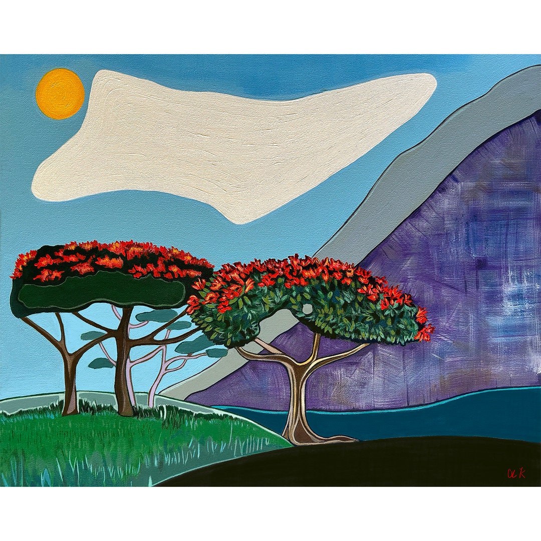Art Paper Print of African Tulip Trees With Mountains in the Background ...