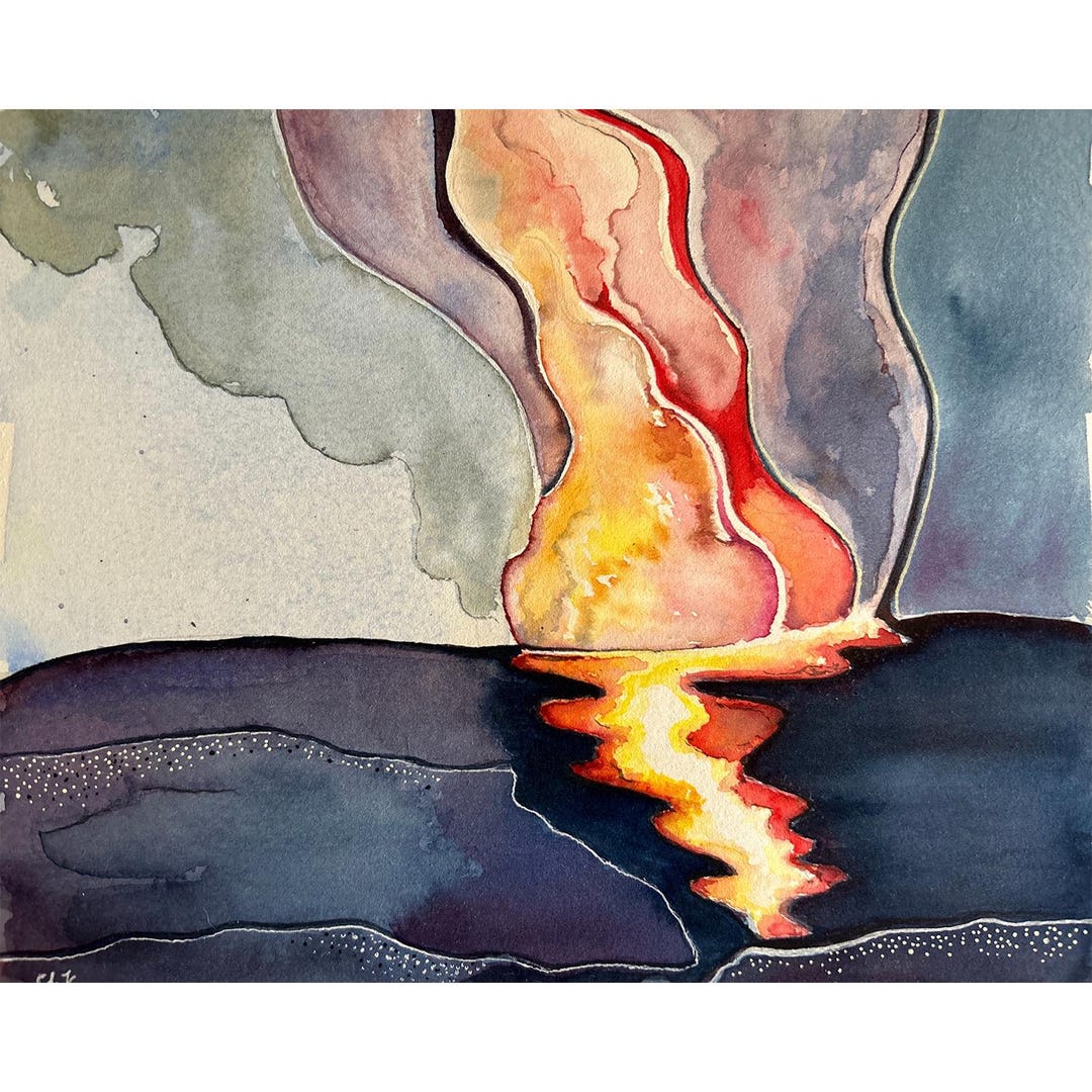A Painting of the Recent Lava Flow on Mauna Loa on Hawaii Island. 8x10 ...