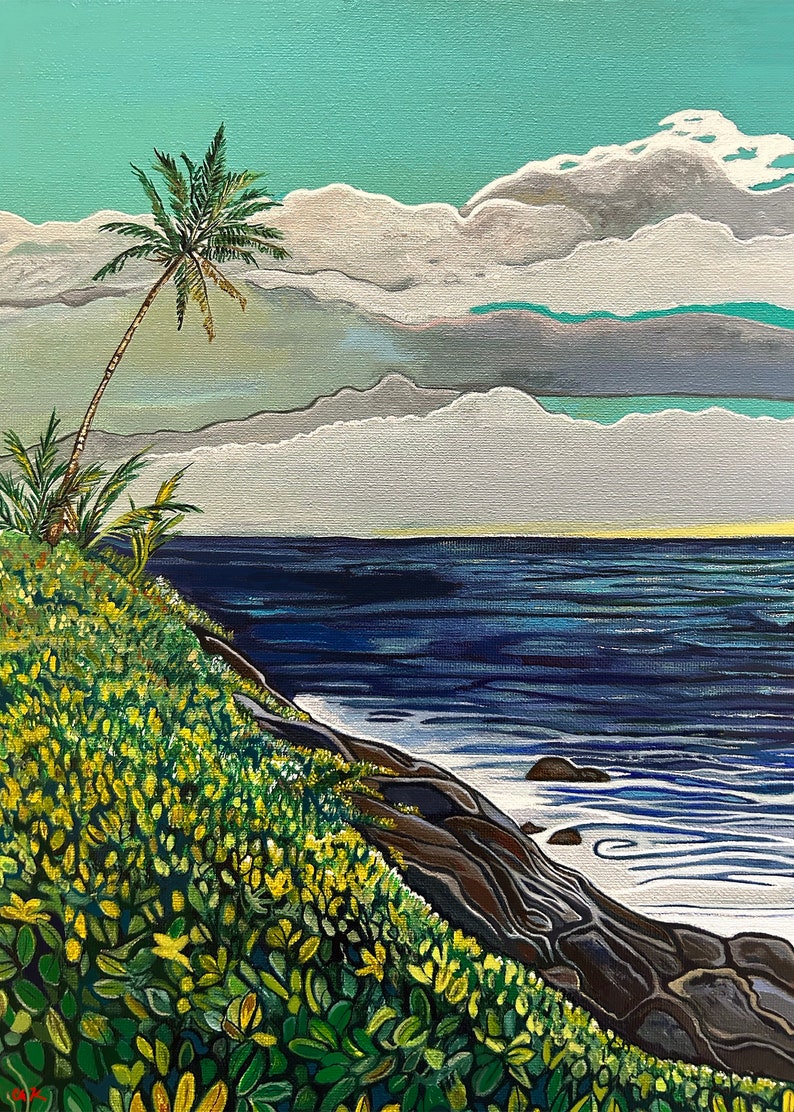 Art Paper Print of a Rocky Ocean Shore With Native Hawaiian Plants ...