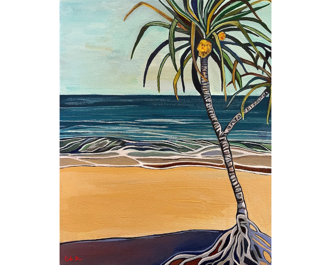 Art Print of a Hala Tree on a Sandy Beach. Hawaii Art Print. Painting ...