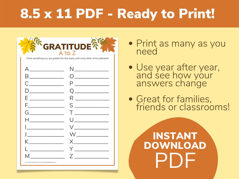 Gratitude A to Z Game / Printable Thanksgiving Activity / Fun ...