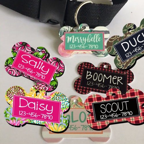 Dog Name Tag Custom Personalized With Crystal Engraved Dog ID | Etsy