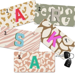 Animal Print & Initial Car Tag-license Plate-safari Print Car Tag-car ...