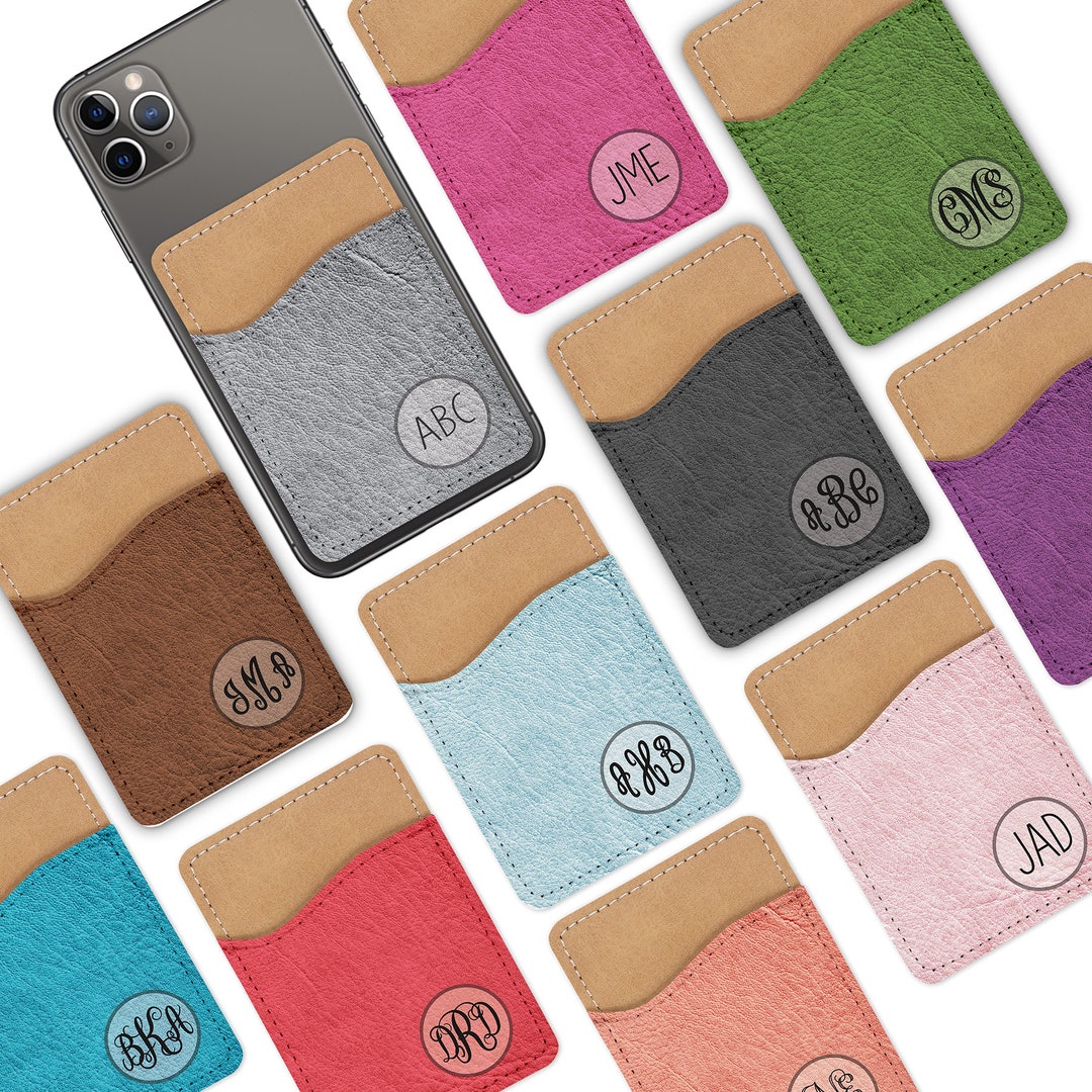 Monogrammed Phone Card Holder Poly Leather Phone ID Holder monogrammed ...