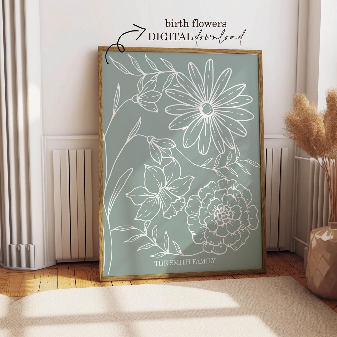 Custom Birth Flower Family Print: Personalized Bouquet Gift (digital ...