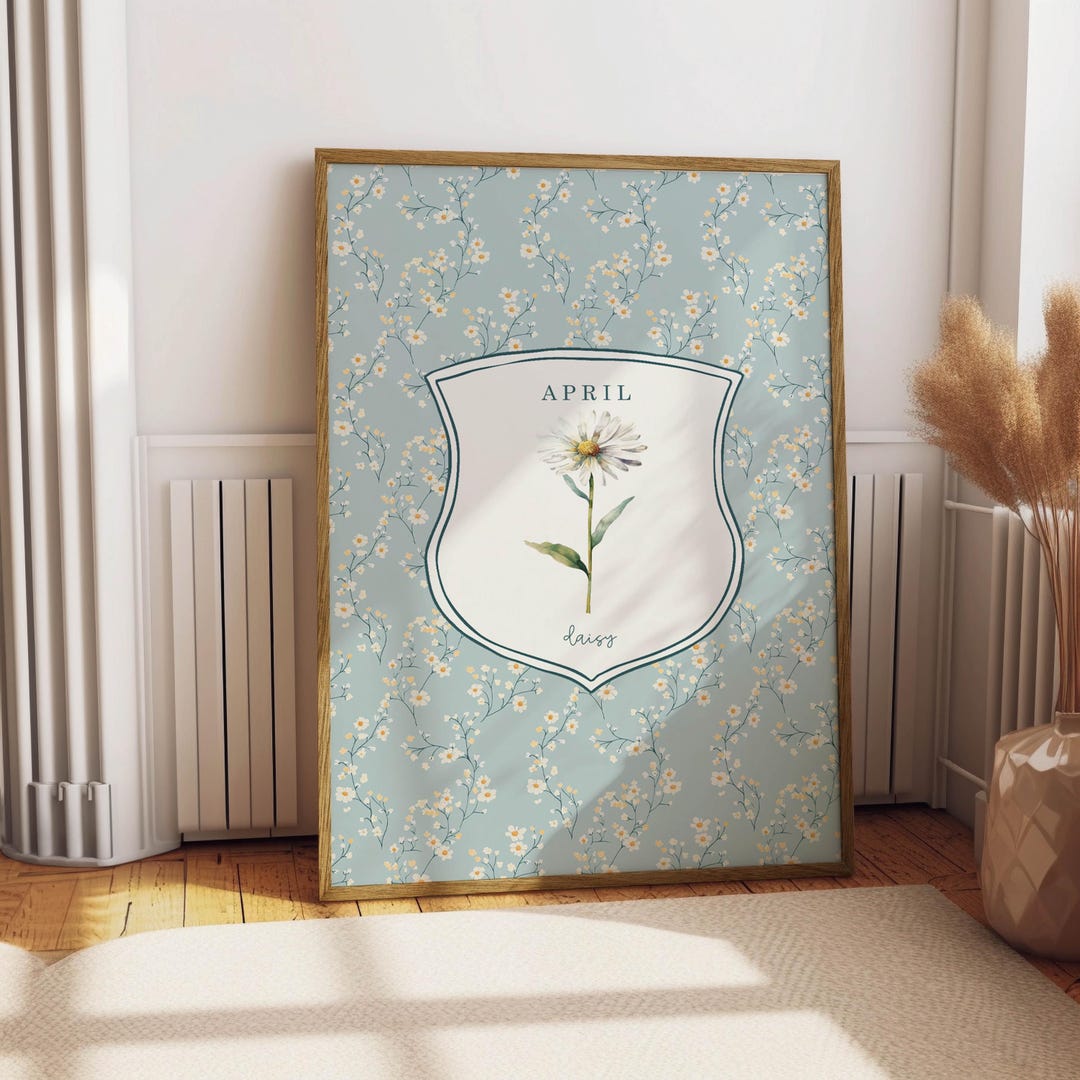 Birth Flower Wall Art, April, Daisy Birth Flowers Illustration, Vintage ...