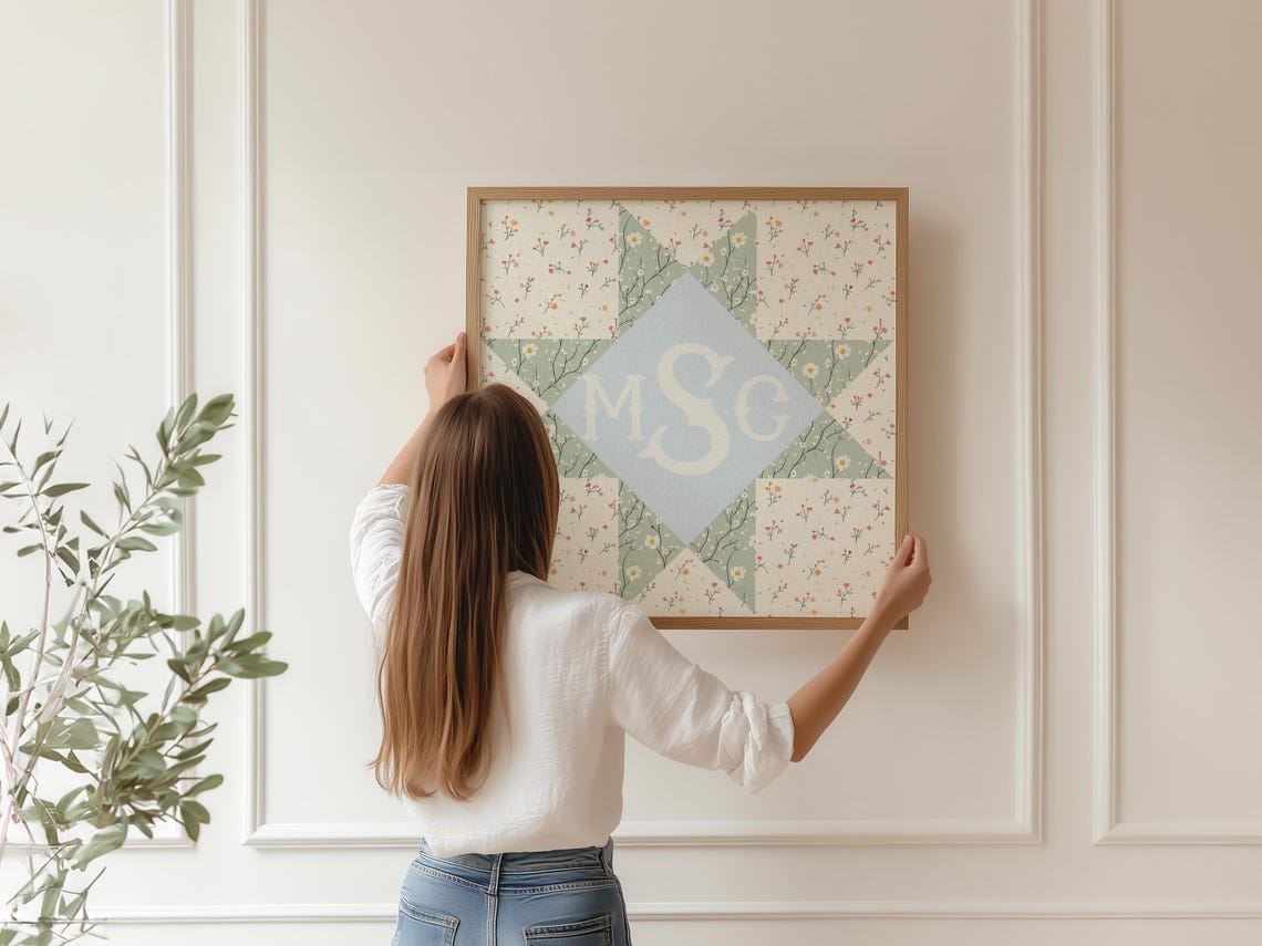 Monogram Quilt Block Art Print: Personalized Nursery Decor - Etsy