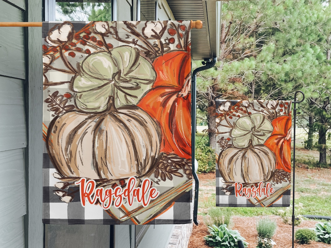 Personalized Fall Farmhouse Pumpkins Garden Flag, Welcome House Flag ...