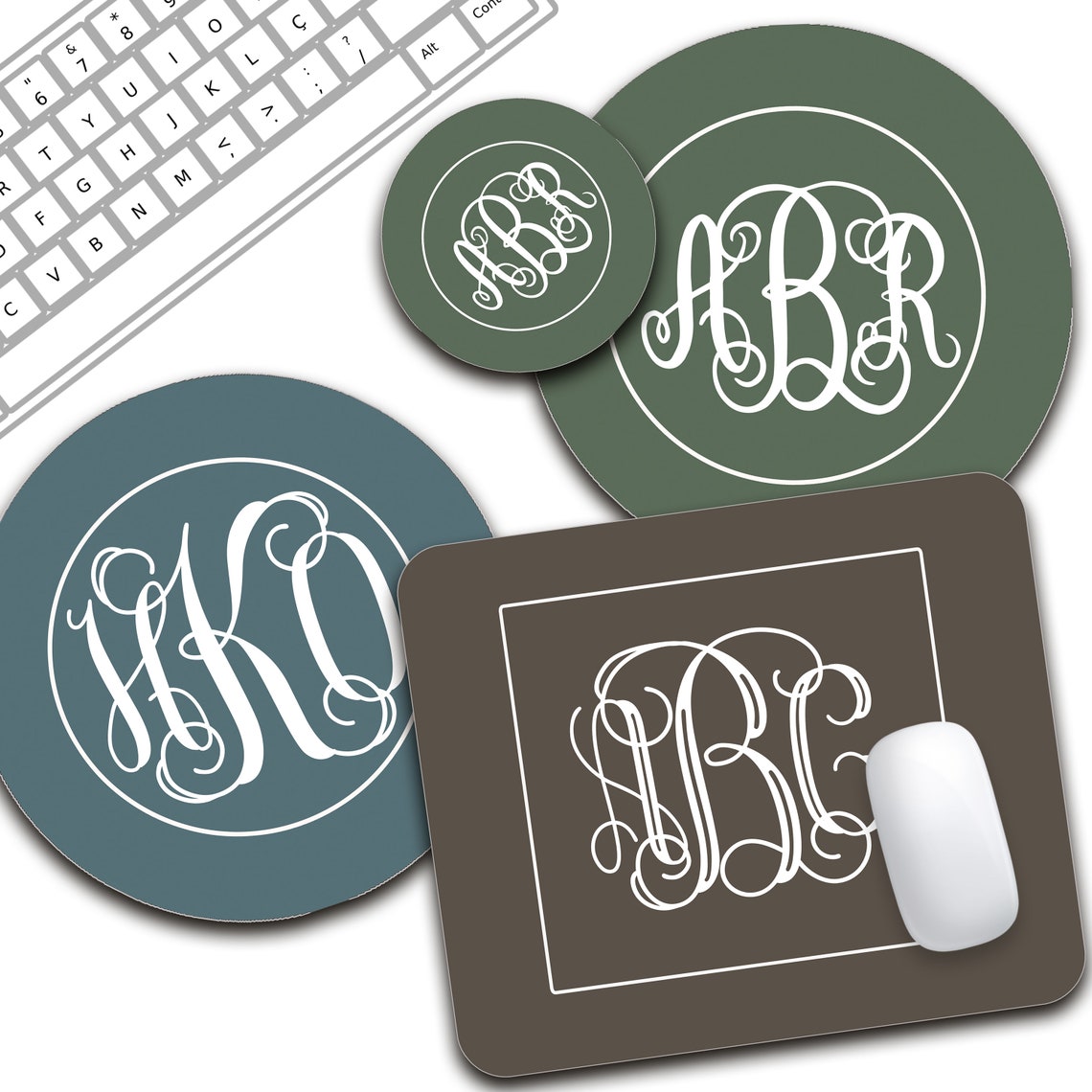 Monogrammed Coastal Mouse Pad or Desk Coaster: Personalized Neoprene ...
